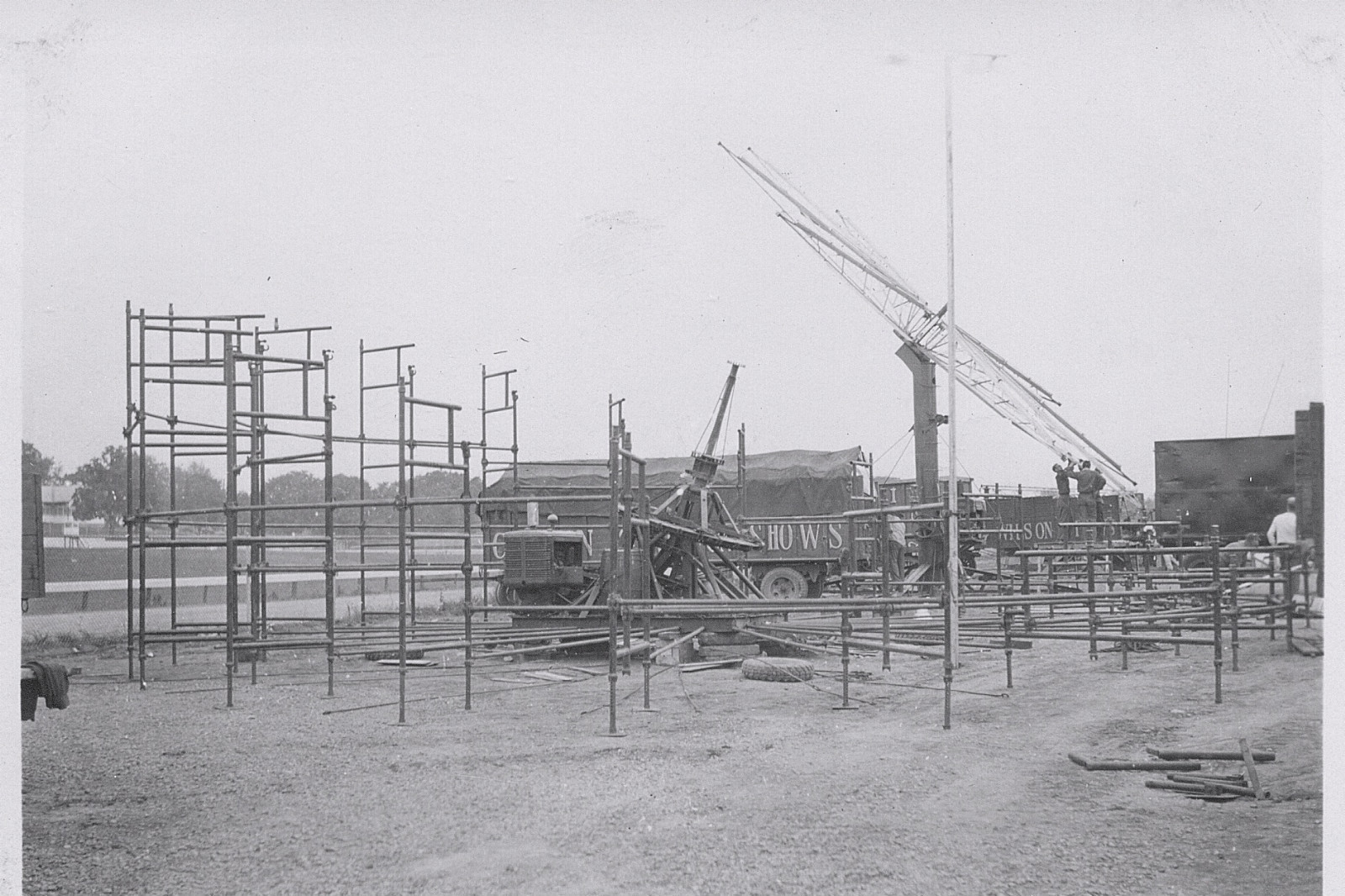 West's World Wonder Shows setting up the Merry Go Round ..early 1930's ...